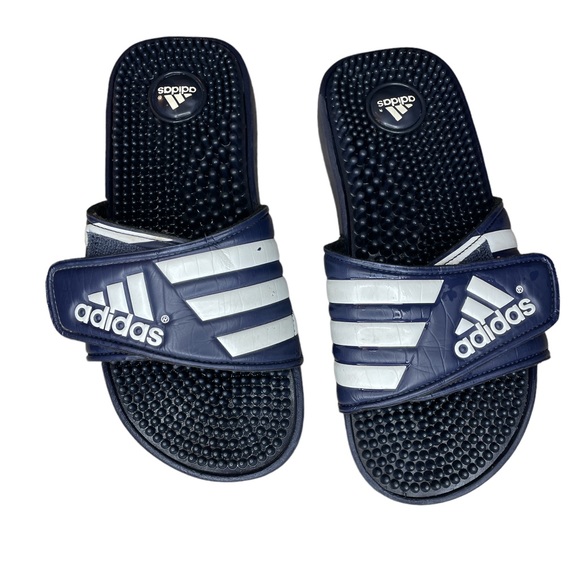 adidas | Shoes | Vintage Adidas Slides Navy Blue White | Poshmark